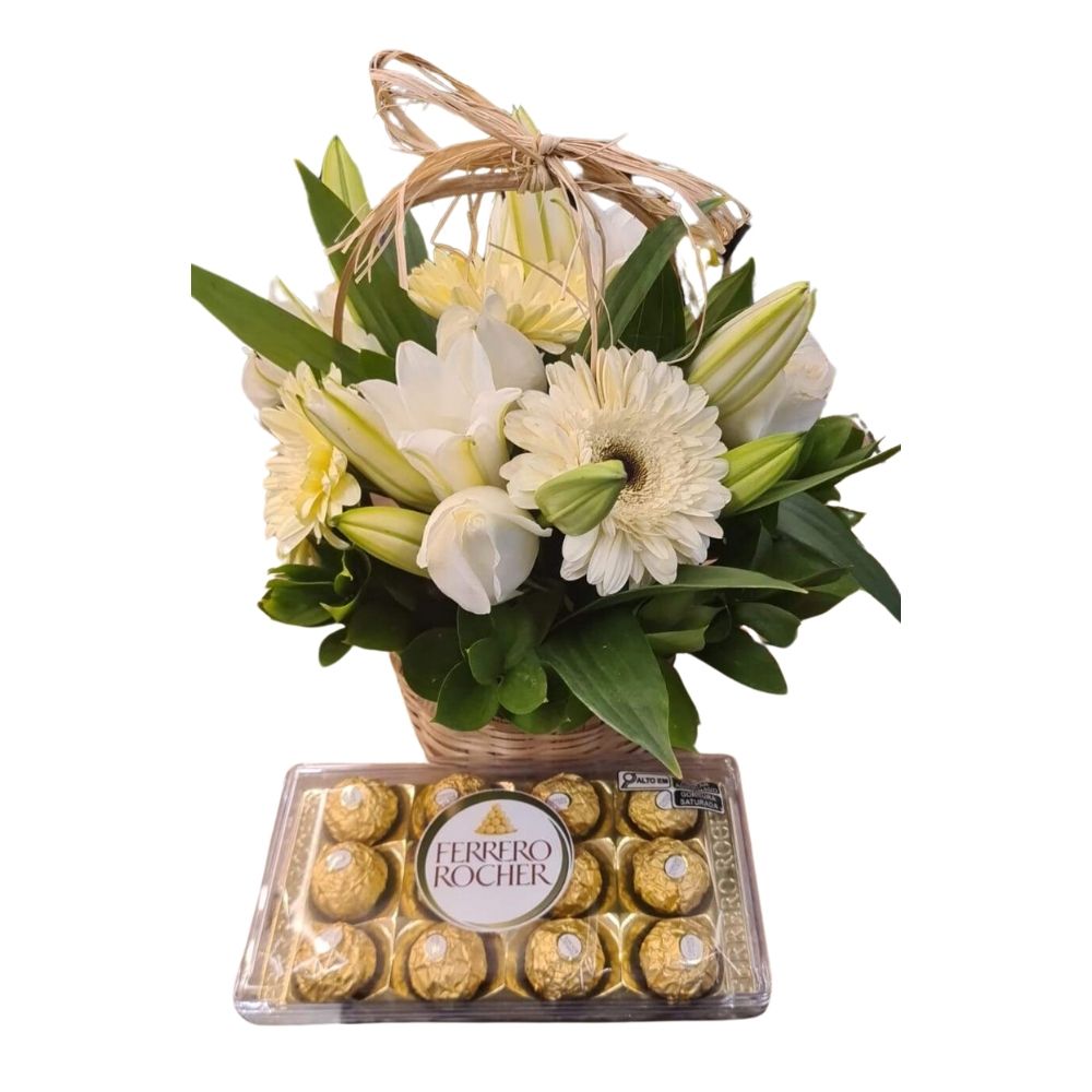 Mix de Flores Brancas com Ferrero Rocher | Marina Cestas